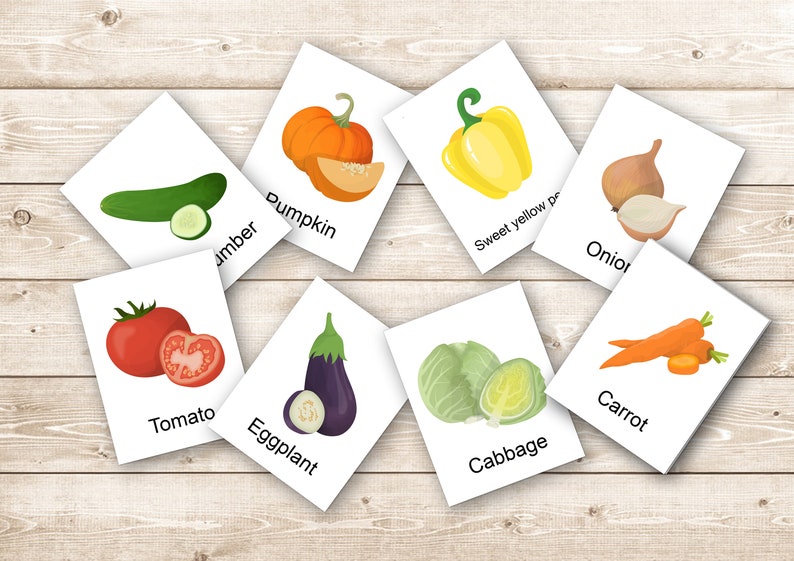 Instant Download printable Montessori flashcards vegetables & | Etsy