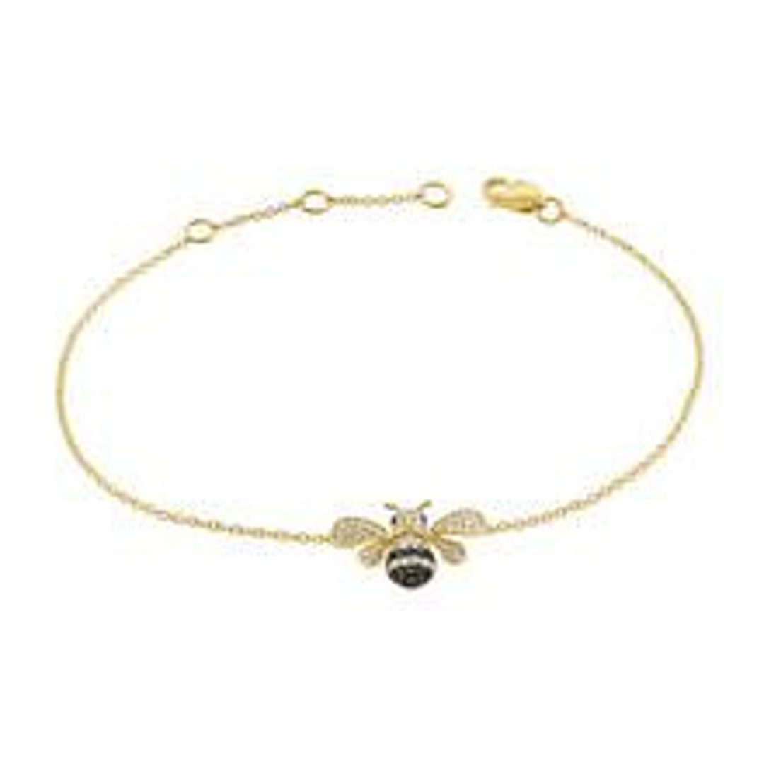 14K Gold Black Diamond Bumble Bee Bracelet Etsy