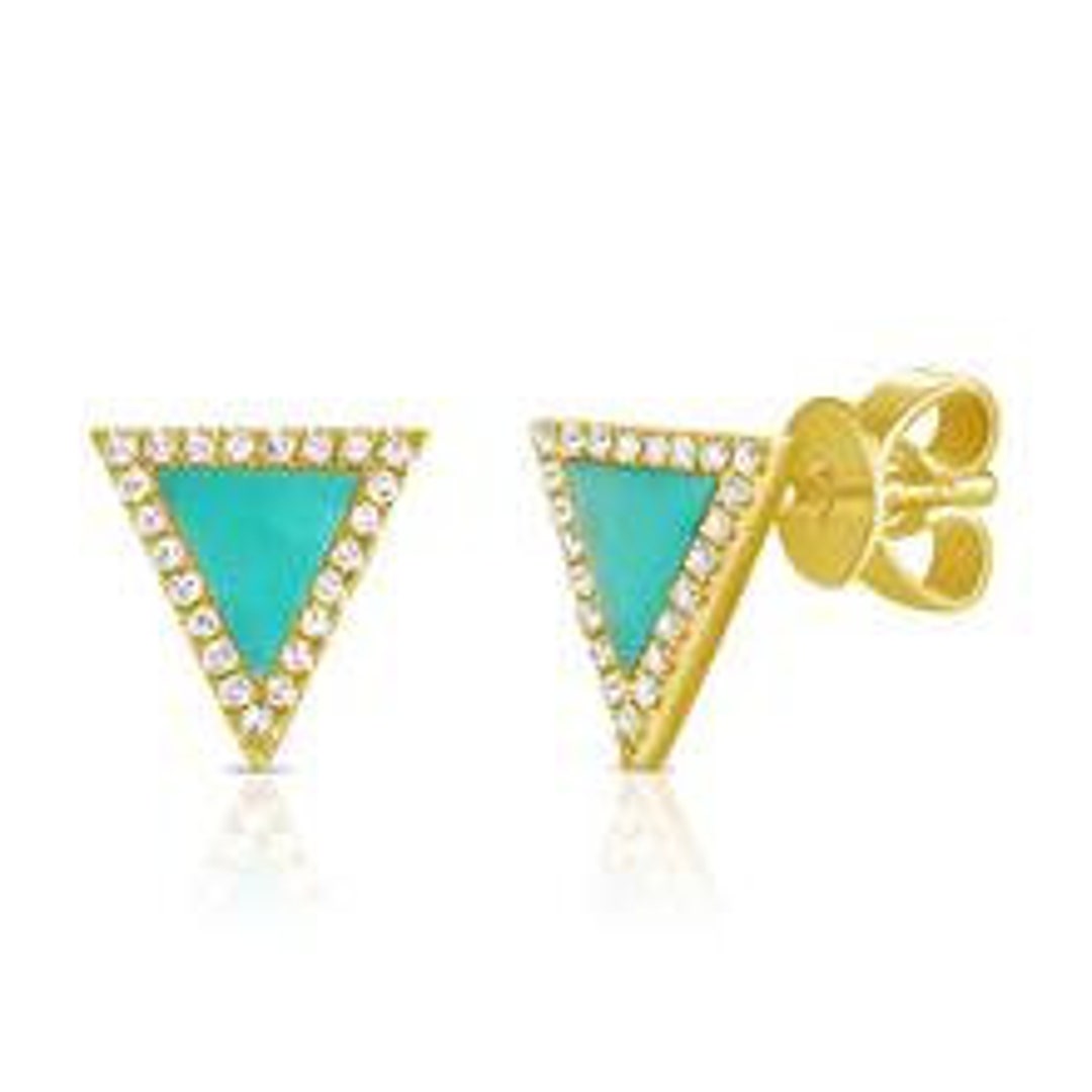 Aretes de oro de 14 quilates y turquesa con diamantes - Etsy España