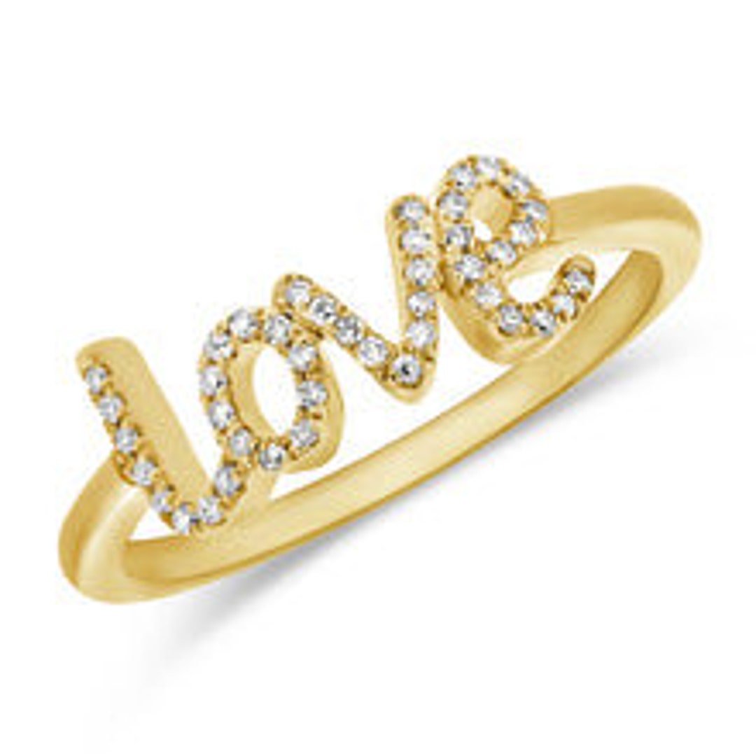 14k Gold & Diamond Script Love Ring - Etsy