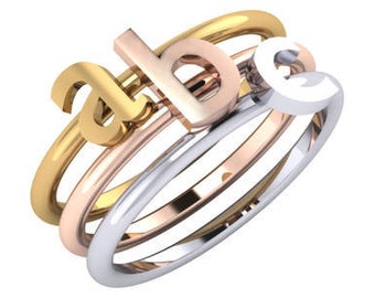 Rose Gold Monogram Ring Stackable Initial Custom Letter - Etsy