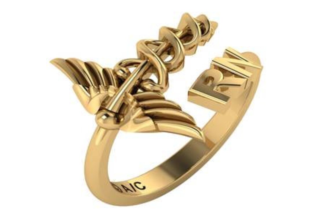 14K Caduceus Medical Nurse RN Symbol Ring - Etsy