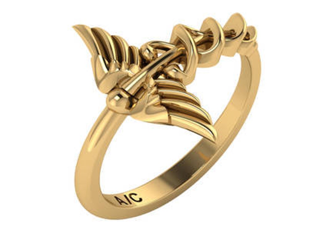 14K Ladies Caduceus Medical Symbol Ring - Etsy