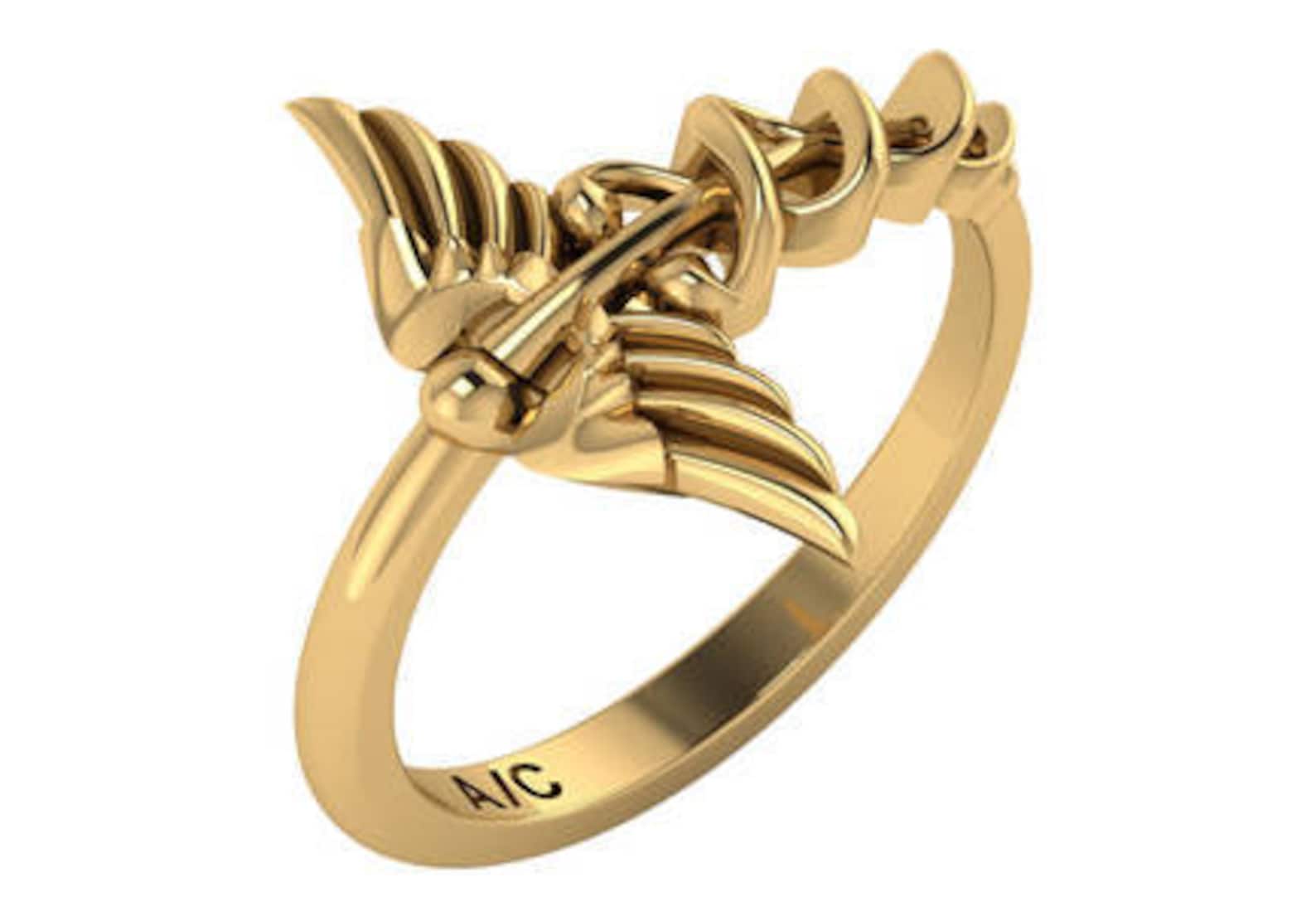 14K Ladies Caduceus Medical Symbol Ring - Etsy