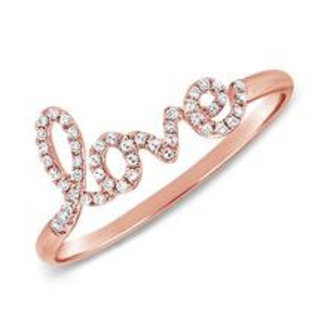 14K Gold & Diamond Script Love Ring - Etsy