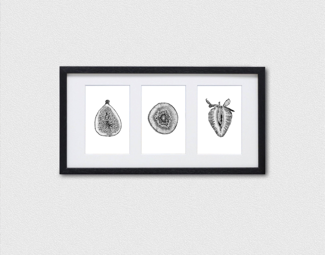 Fruit • Art Print • Dotwork Drawing, Triptych, Stippling, Realistic ...