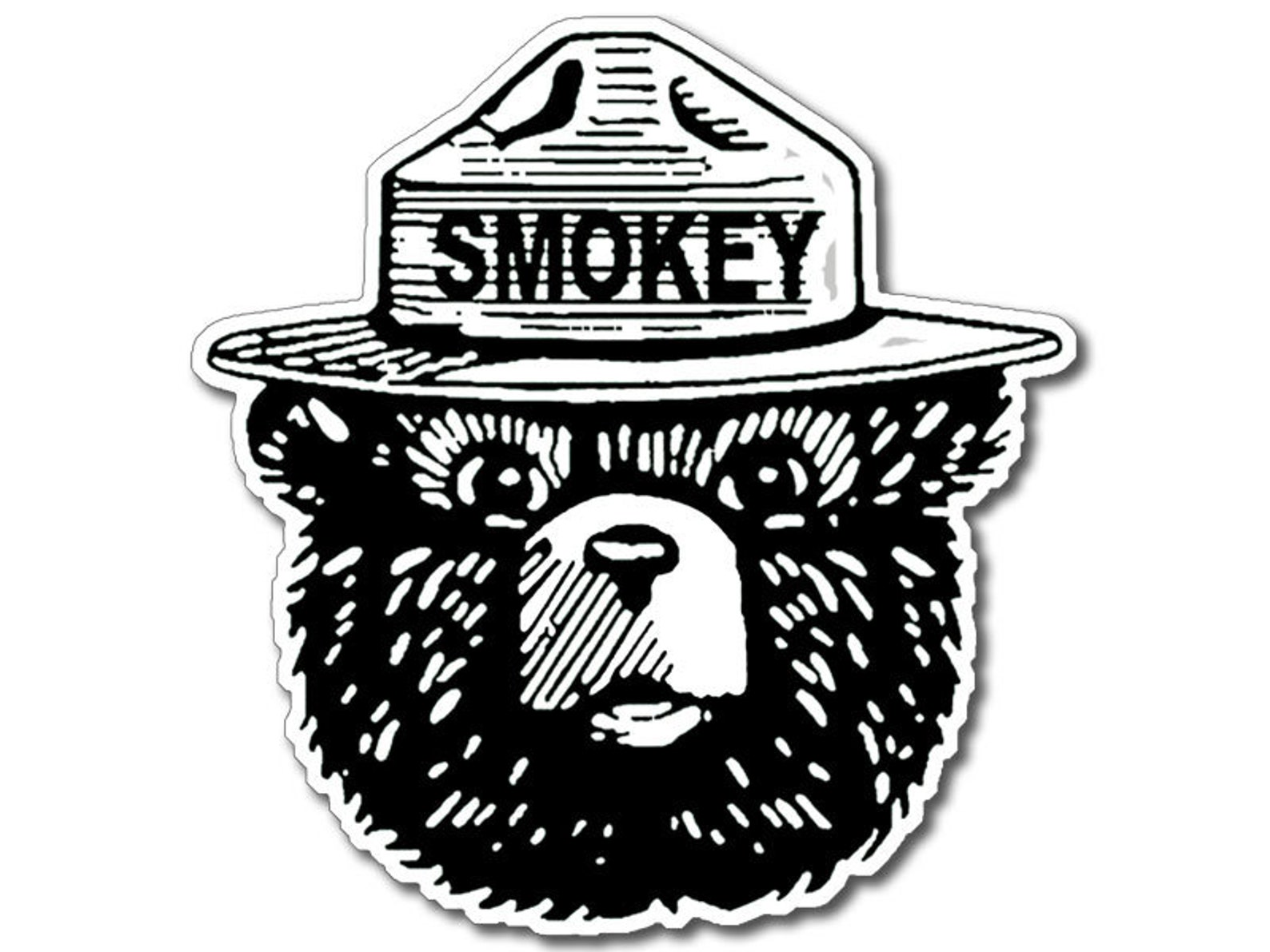 4x4 Inch Black and White SMOKEY BEAR Face Shaped Sticker | Etsy