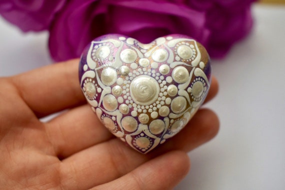Purple Heart Heart Mandala Rock Painting Mandala Stone - Etsy