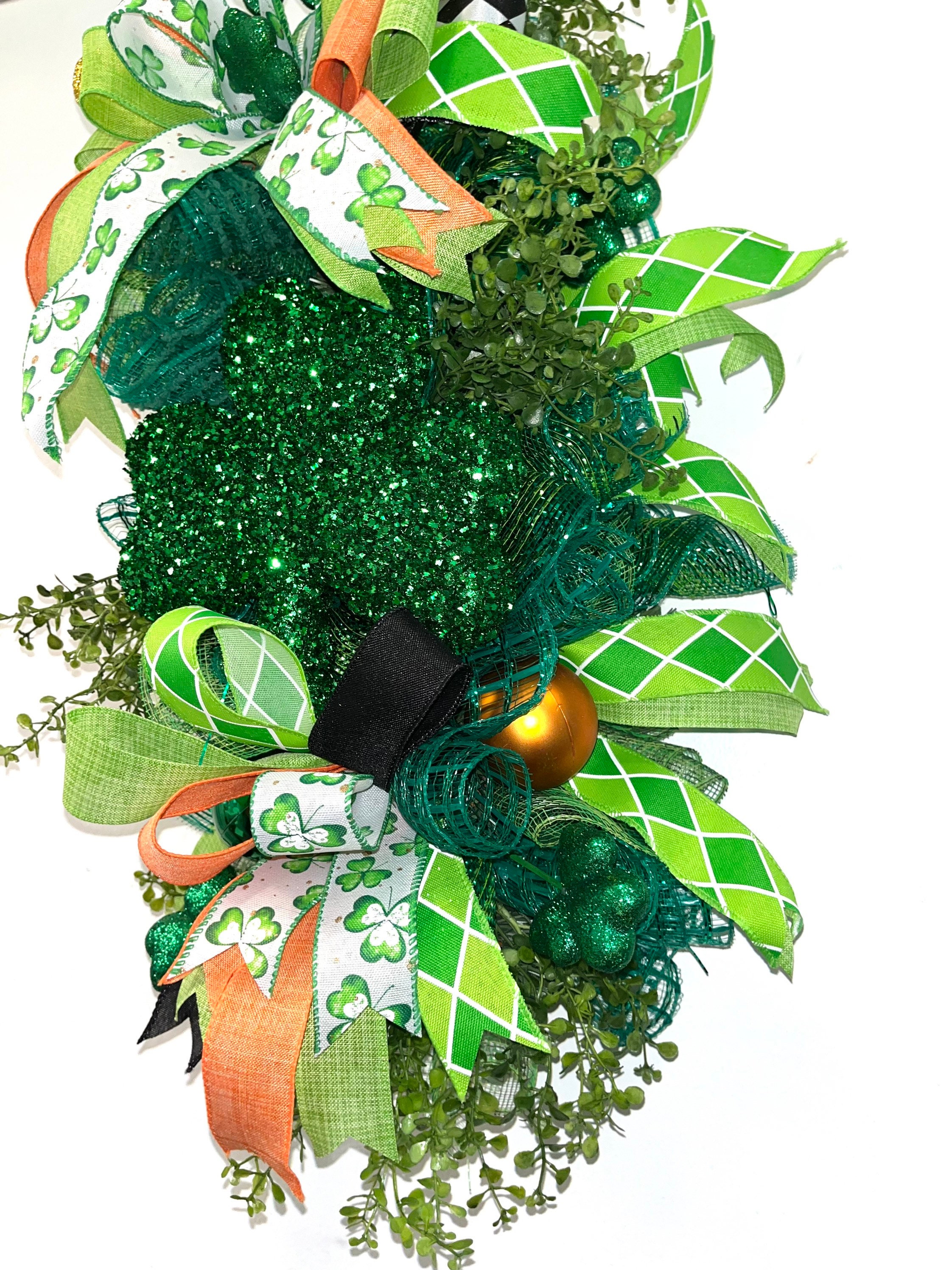 St. Patricks Day Swag, Swag for Front Door, Green Swag, Shamrock Swag ...