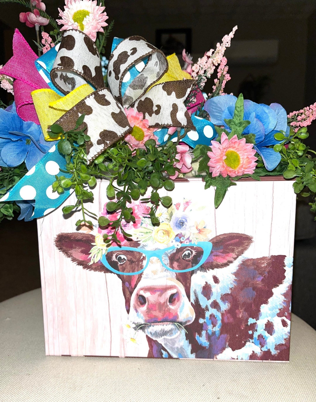 Highland Cow Arrangement, Cow Centerpiece, Cow Decor, Cow for Mantle ...