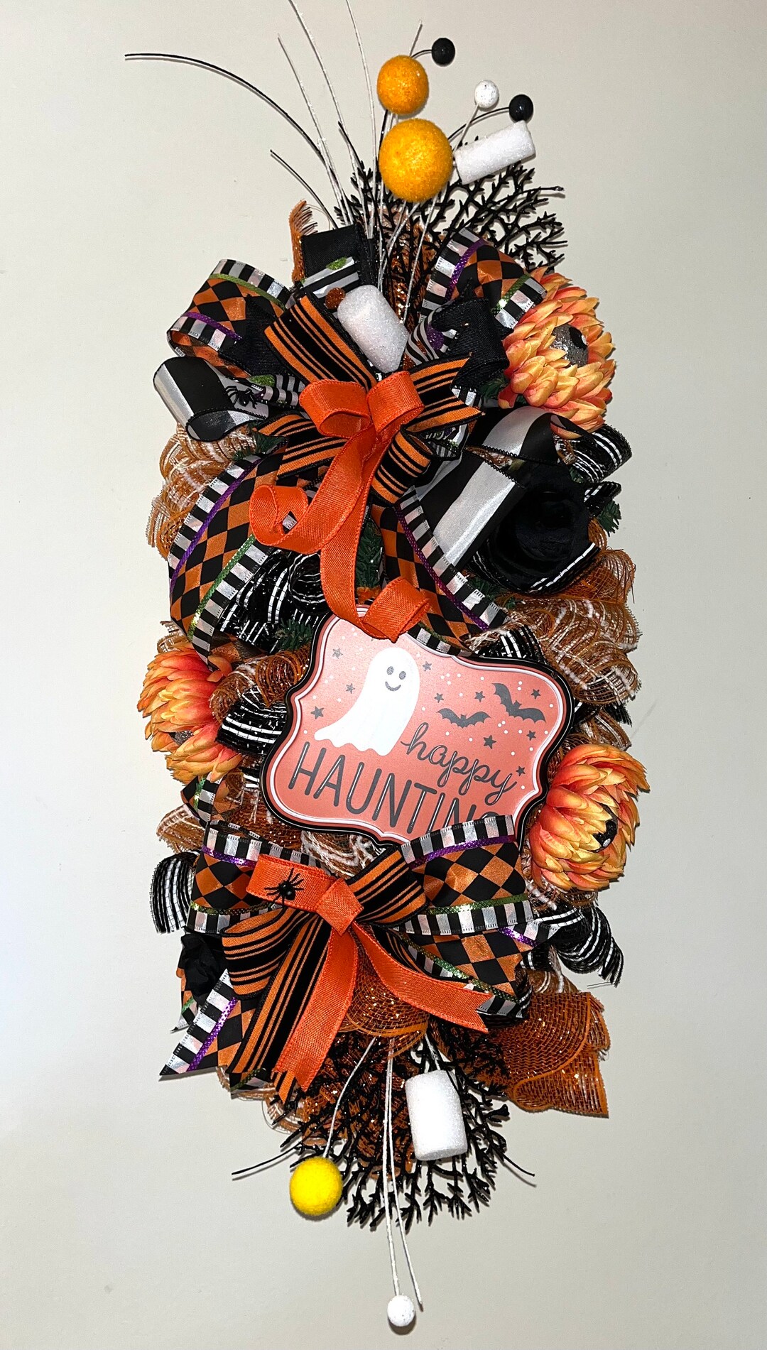 Halloween Ghost Halloween Swag, Orange Ghost Swag, Black and Orange ...