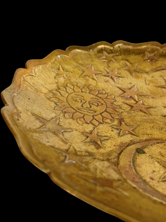 Brass Celestial Sun, Moon, and Stars Shallow Bowl, Di… - Gem