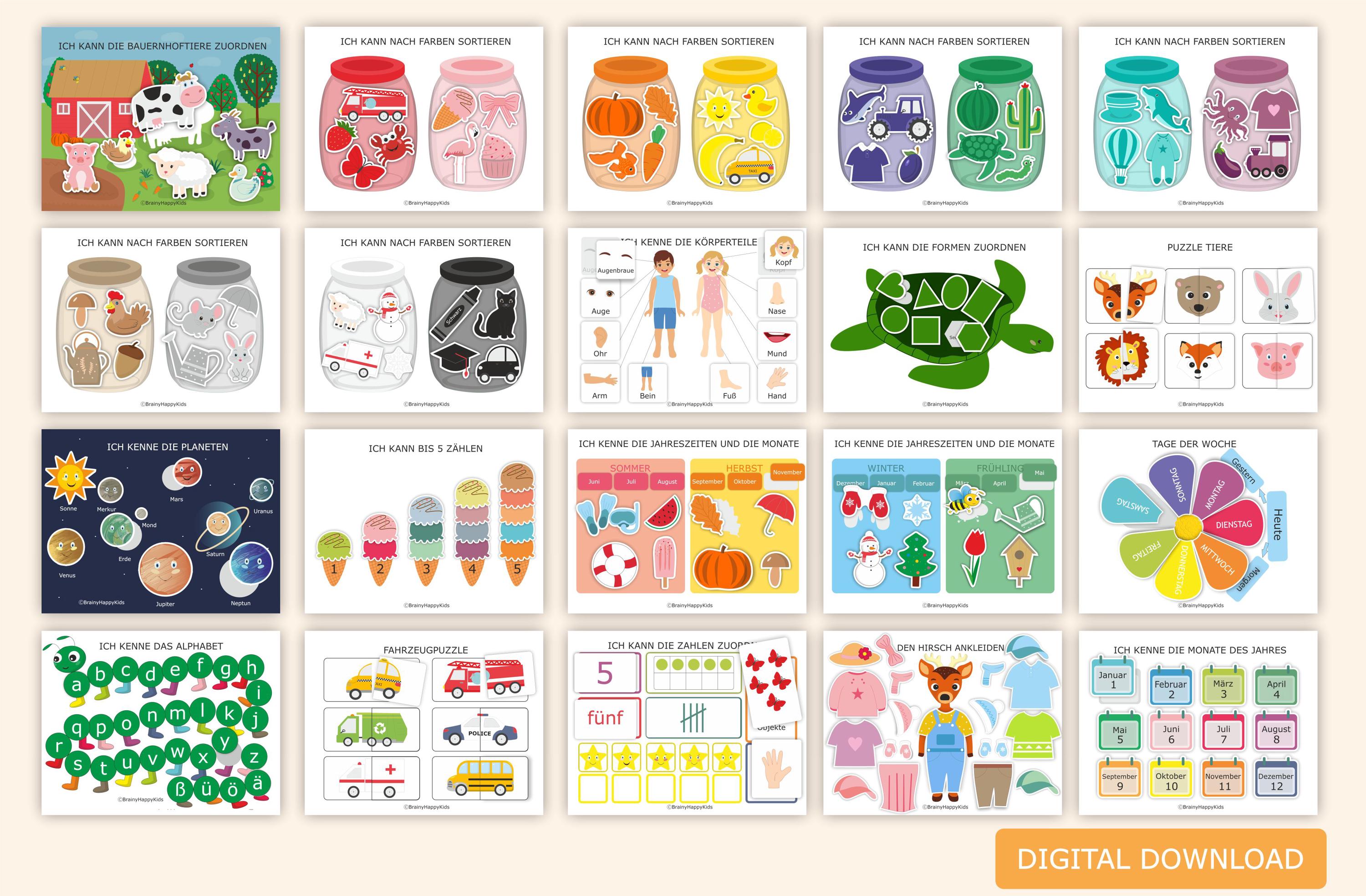 German Toddler Busy Book Printable, Kids Quiet Book, German Learning ...