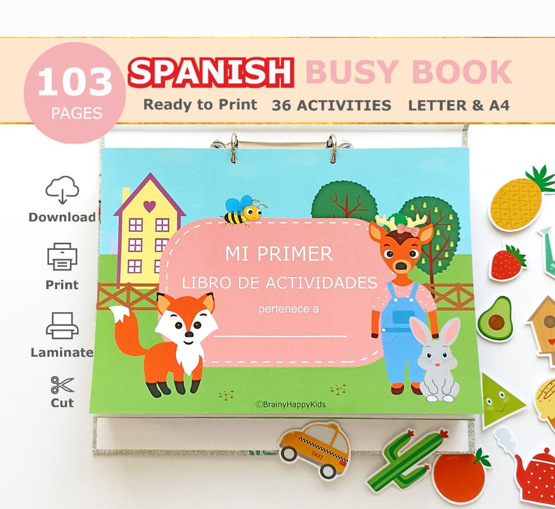 Spanish Toddler Busy Book Printable, Kids Quiet Book, Spanish Learning ...
