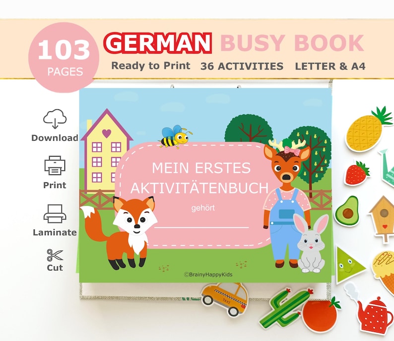 German Toddler Busy Book Printable, Kids Quiet Book, German Learning ...