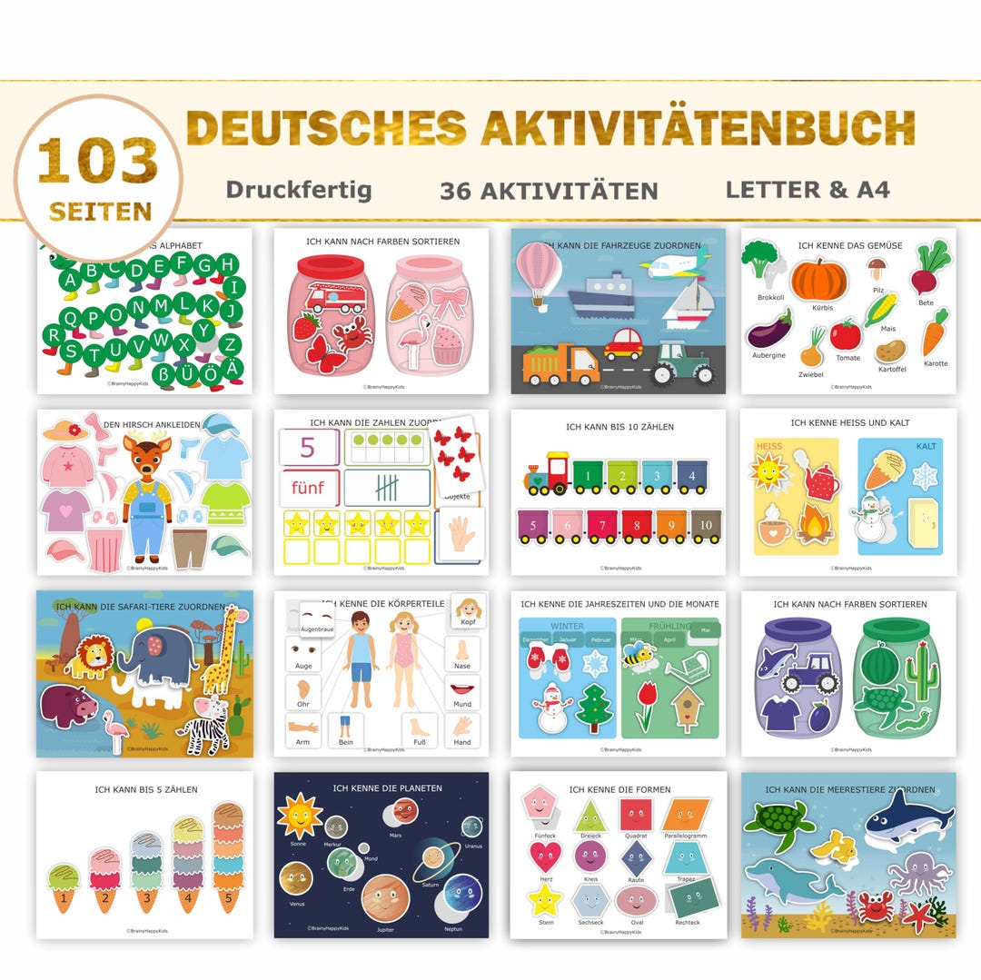 German Busy Book Printable, Toddler Learning Binder, Kids Quiet Book ...