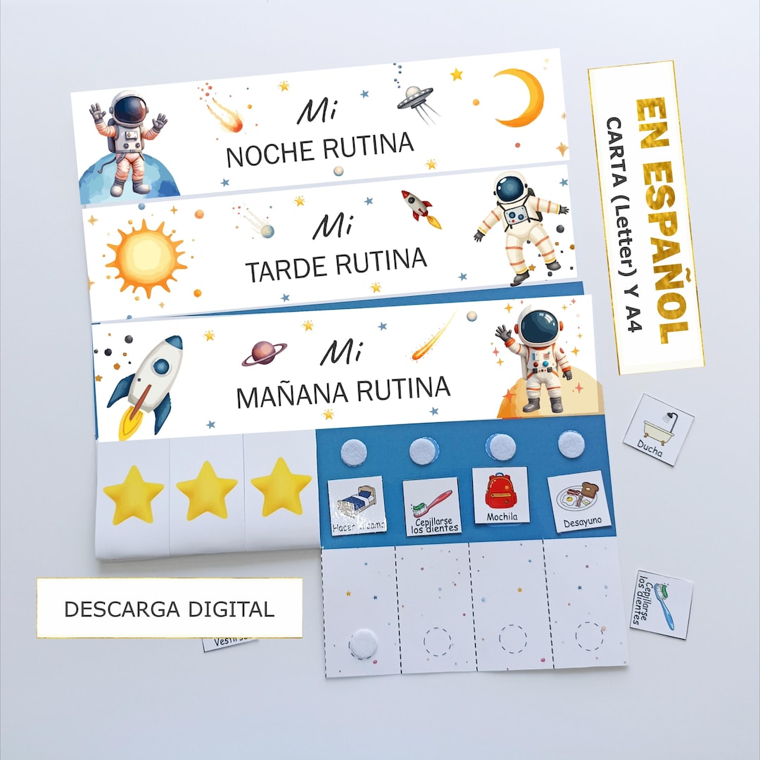 Tablero De Rutinas Diarias Para Niños Espacio, Mañana Tarde Y Noche ...