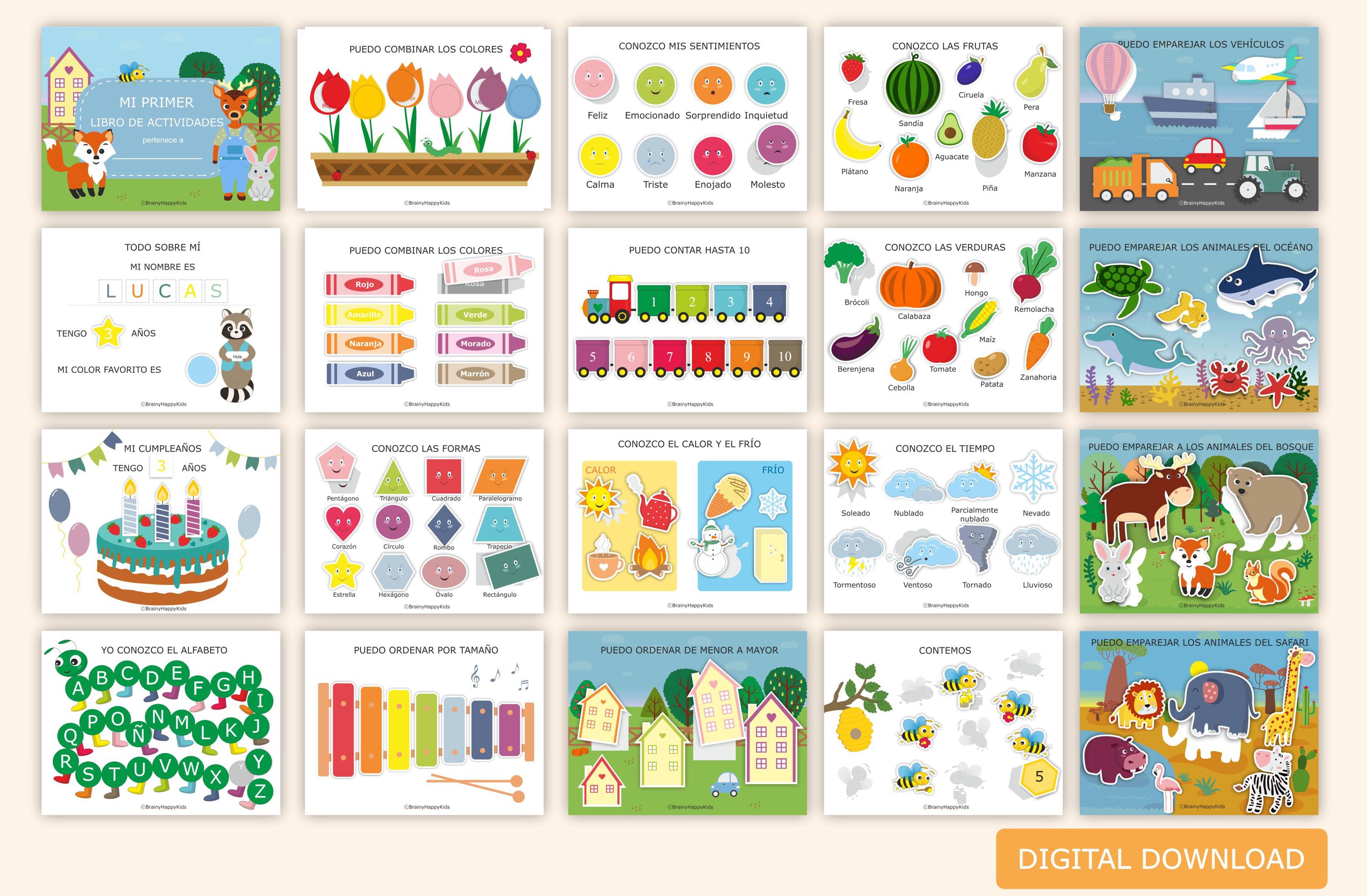 Spanish Busy Book Printable, Kids Quiet Book, Spanish Toddler Learning ...