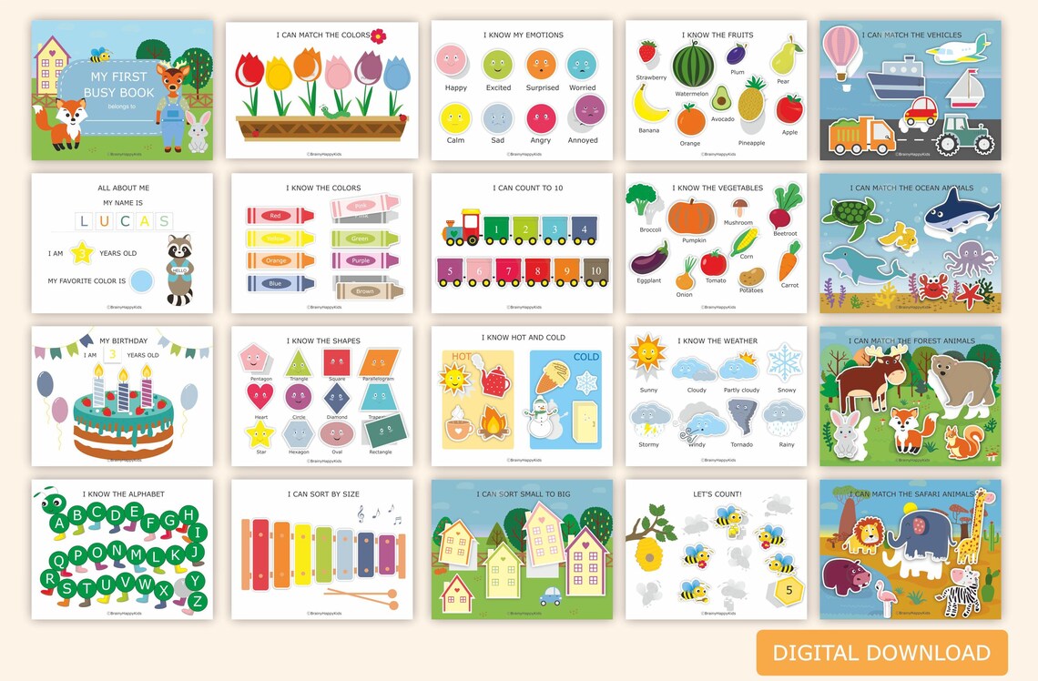 Toddler Busy Book Printable, Kids Quiet Book, Learning Binder ...