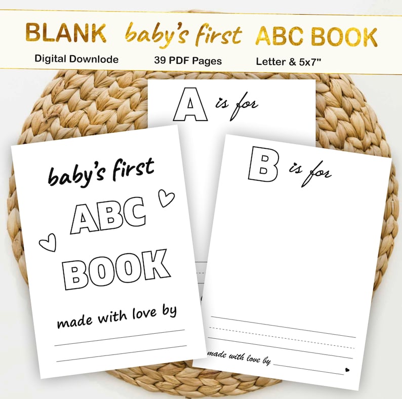 Blank Alphabet Book, Baby Shower ABC Game, Drawing Activity, Diy Babys ...
