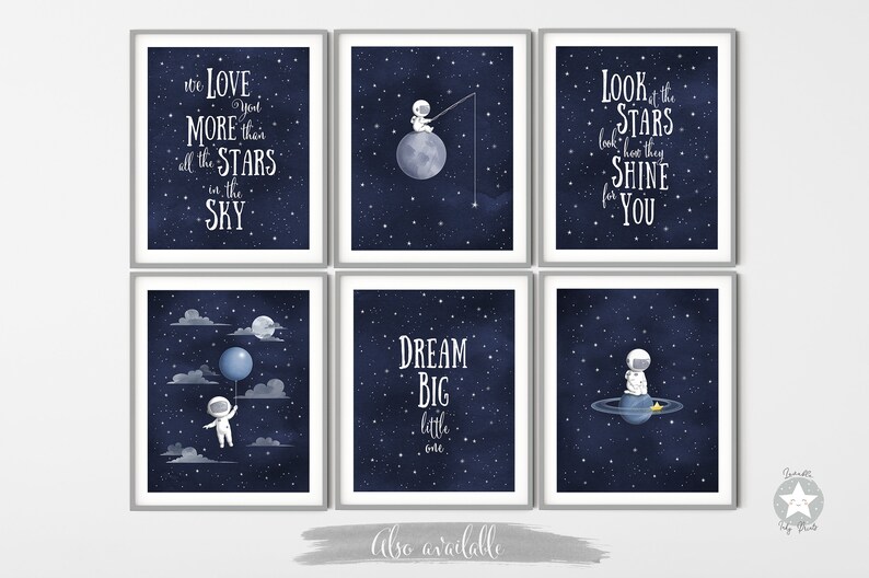 Space Themed Nursery Decor Digital Print, Moon and Stars Celestial ...