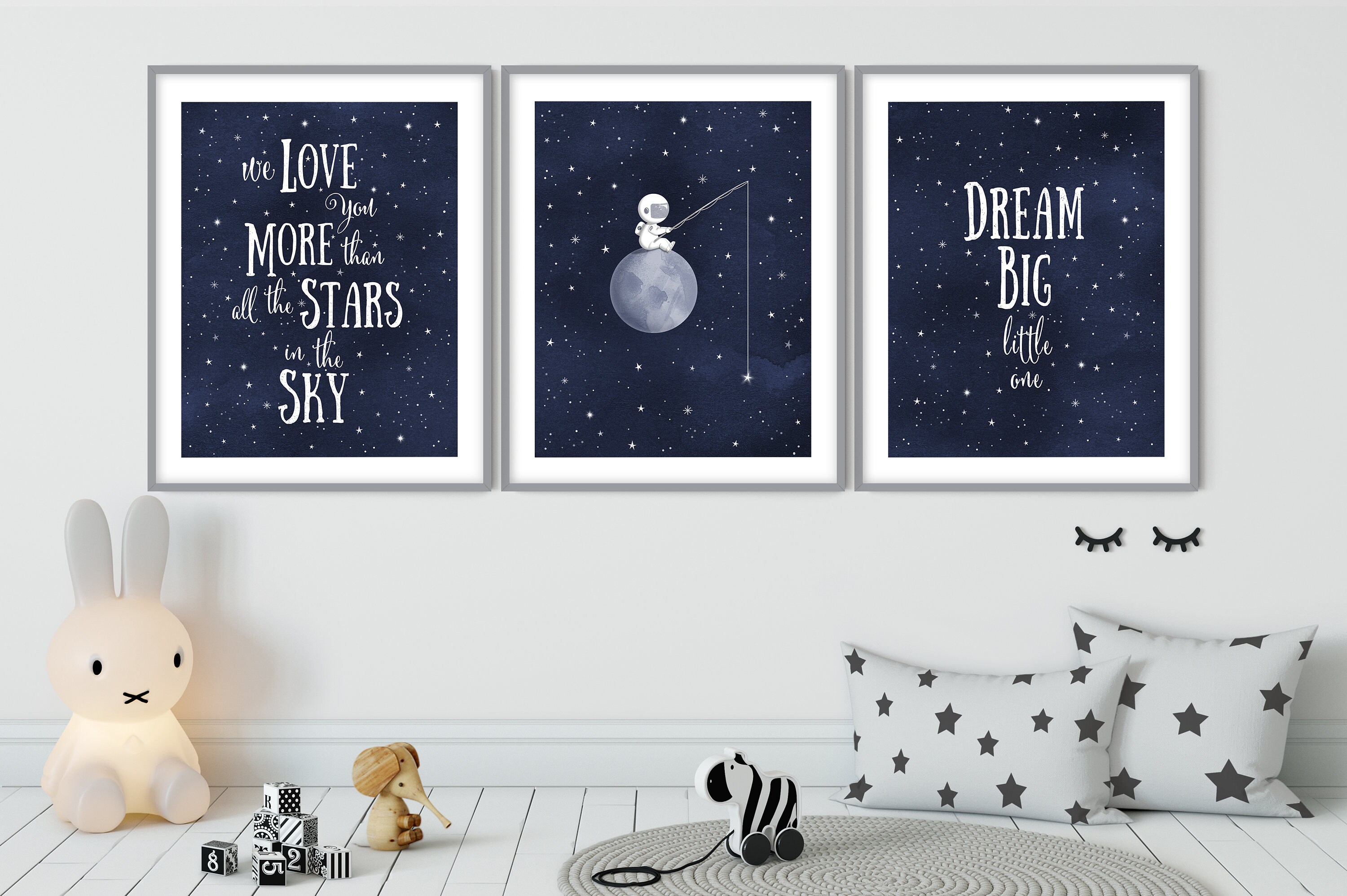 Set of 3 Space Themed Nursery Prints Starry Night Painting - Etsy