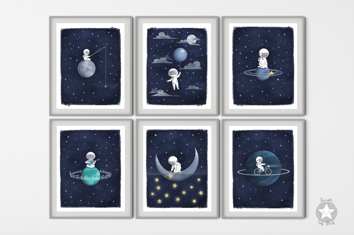 Set of 6 Astronaut Space Themed Nursery Decor Prints Navy - Etsy