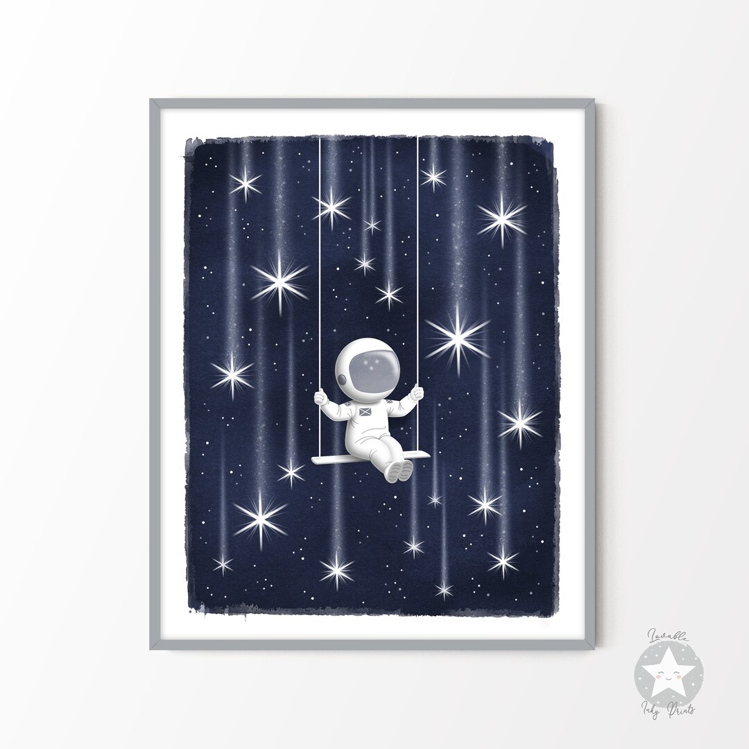 Space Nursery Wall Decor, Astronaut Themed Art, Celestial Moon Stars ...