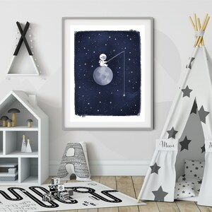 Space Themed Nursery Wall Art, Starry Night Printable, Navy Blue ...