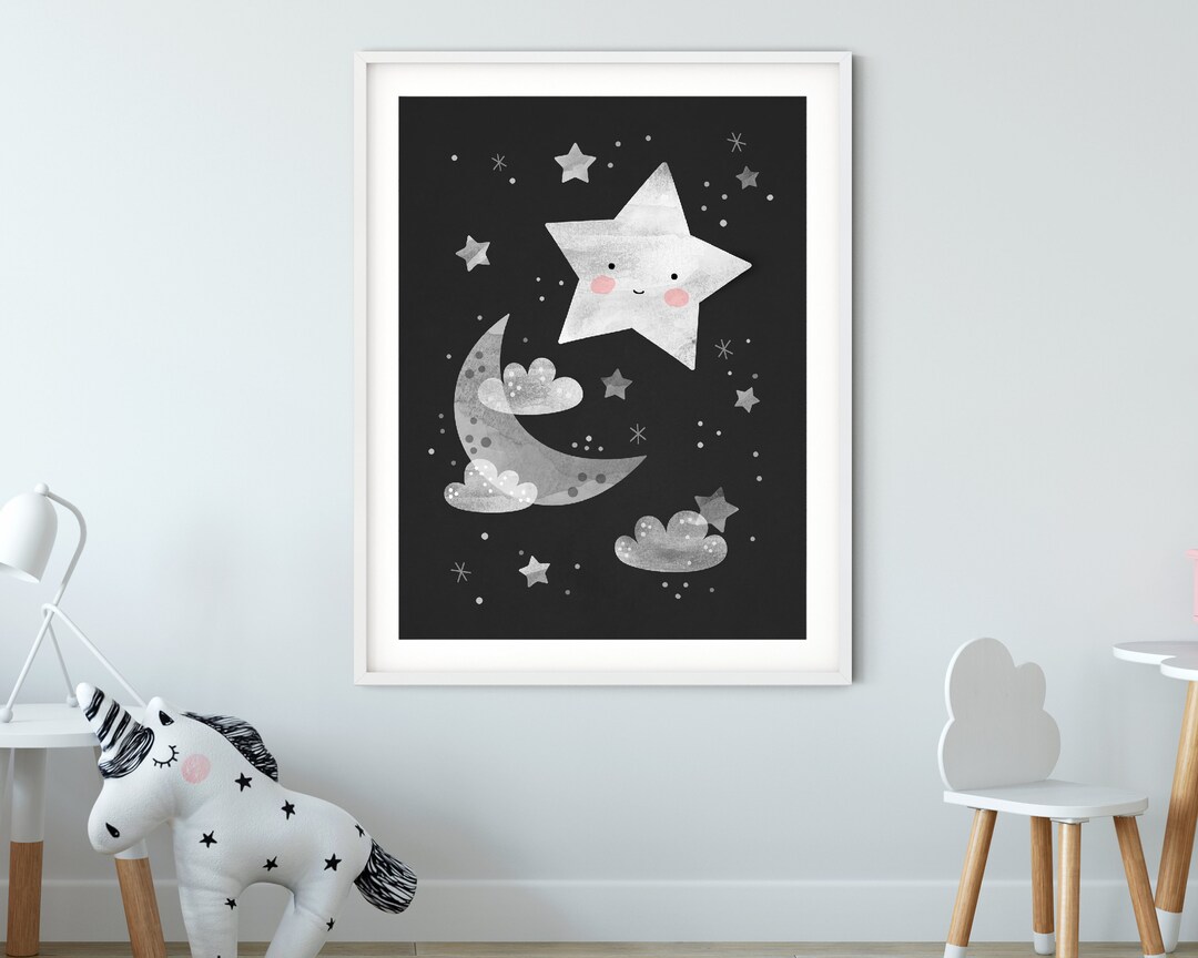 Space Themed Nursery, Space Poster, Moon and Stars Print, Nursery ...