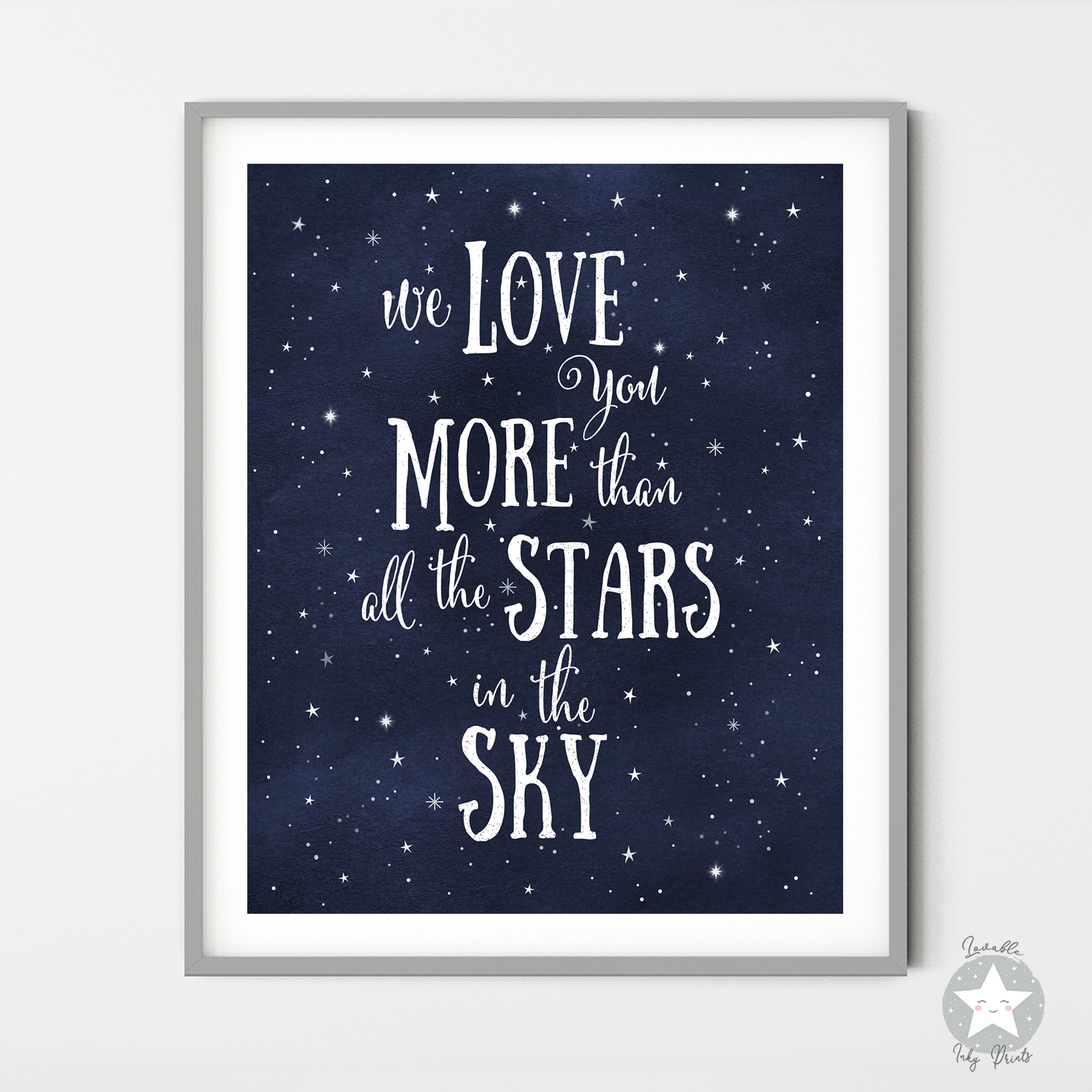 Set of 3 Space Themed Nursery Prints, Starry Night Painting, Navy Blue ...
