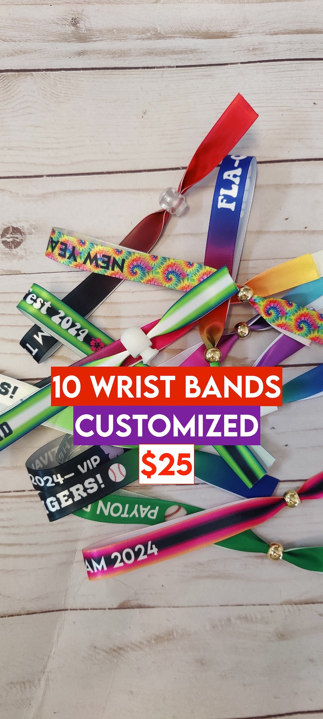 10 Satin Festival Wrist Bands W/clear Moveable Bead- Bracelets, Hair ...