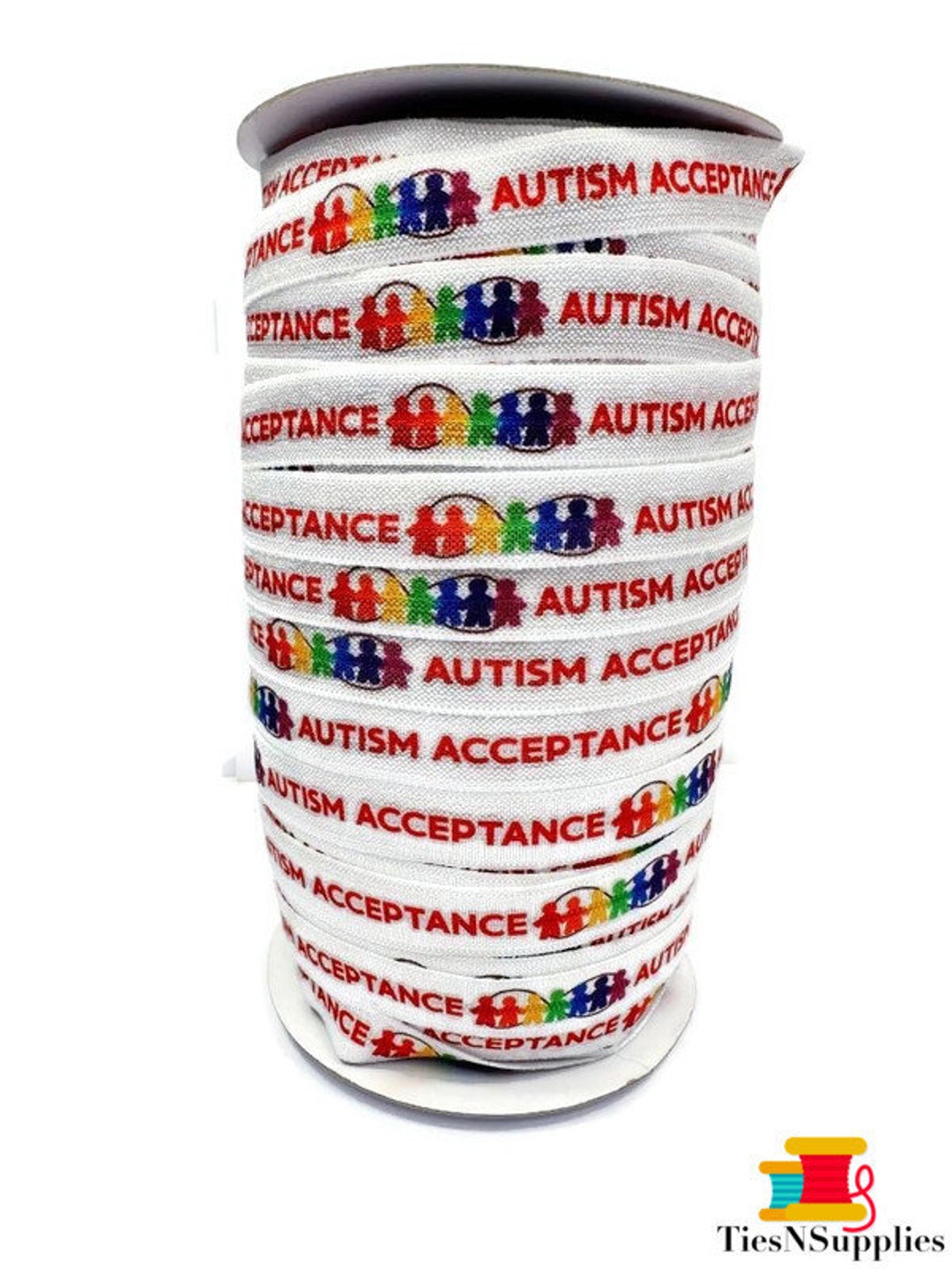 3+ Yards Autism Acceptance White With Rainbow Infinity- Fold Over ...