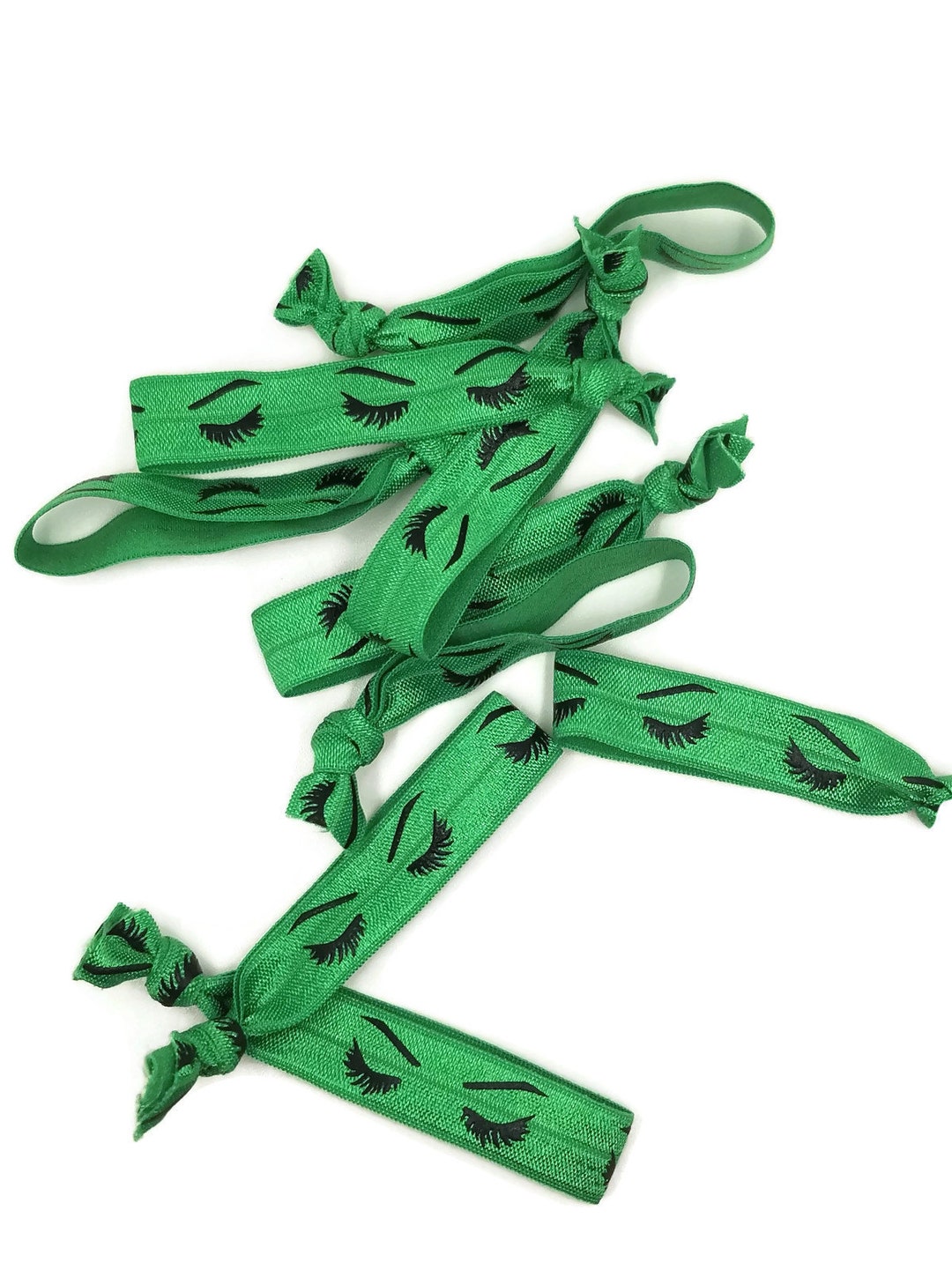 10 Green Eyelash Hairties / Hair Ties / Bracelet - Fold Over Elastic ...