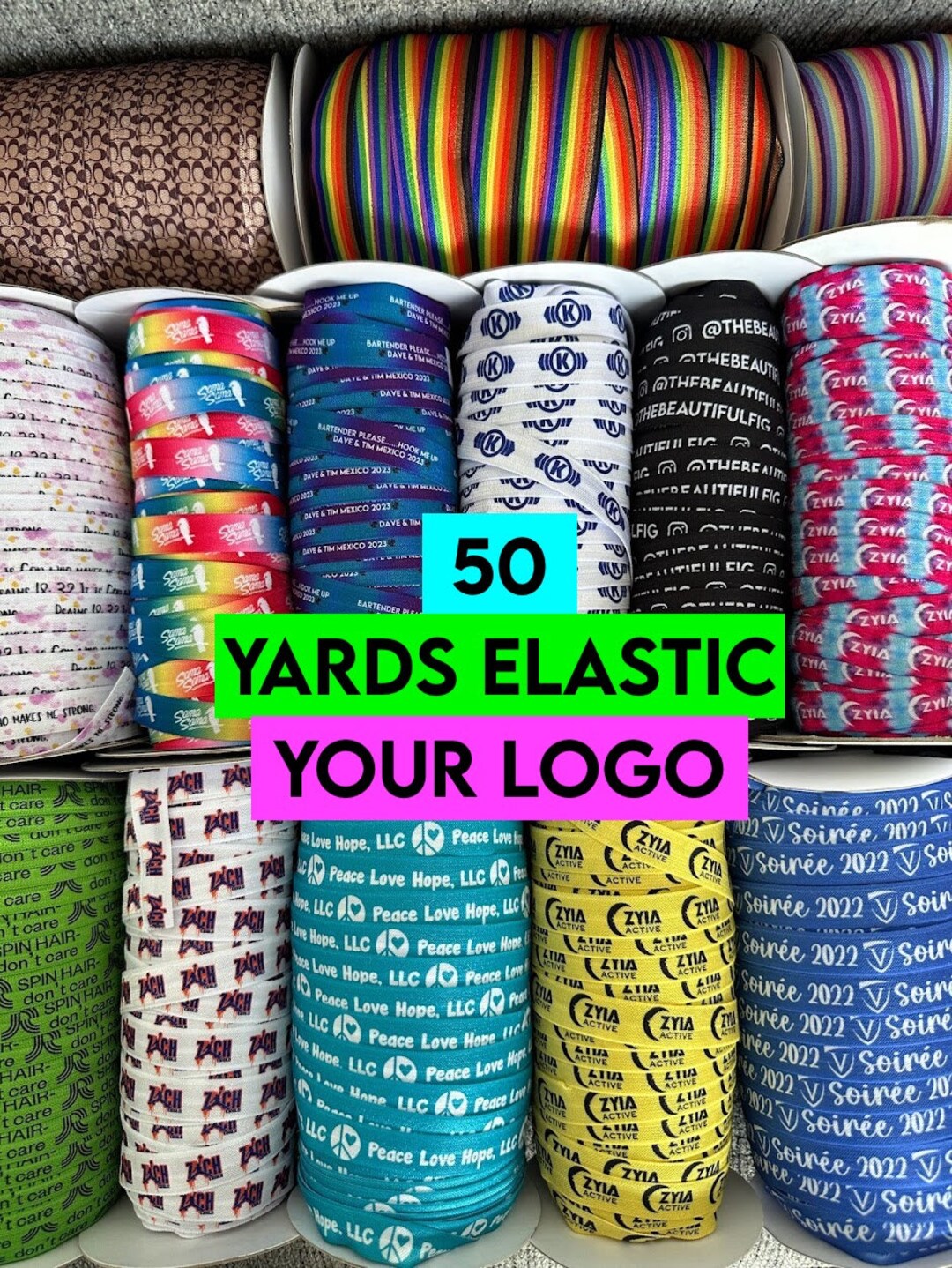 50 Yards Custom Elastic 5/8" Fold Over Elastic Stretchy- Printed W ...