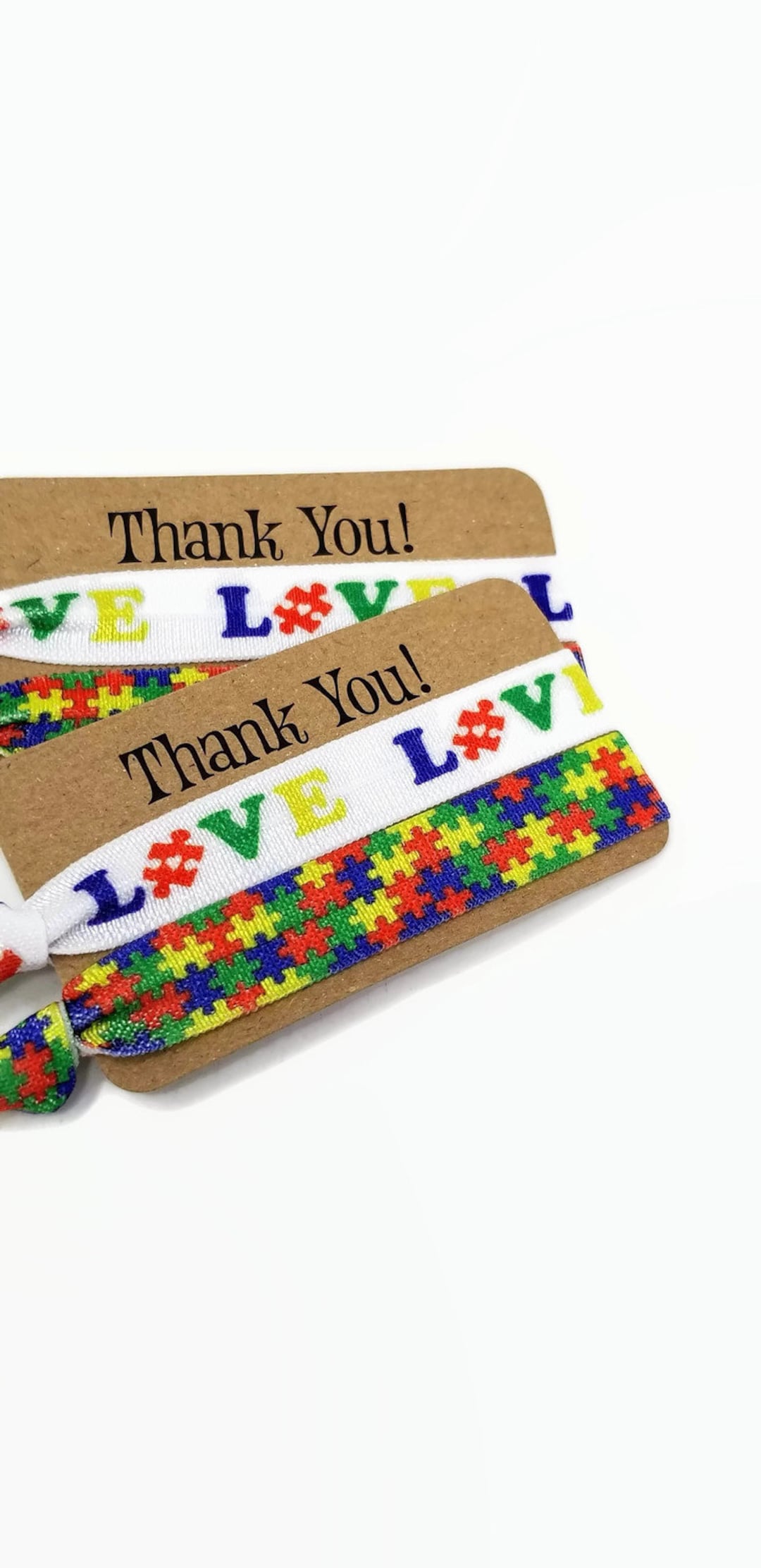 Autism Awareness Thank You Card W/2 Ties - Hairties /bracelets - Puzzle ...