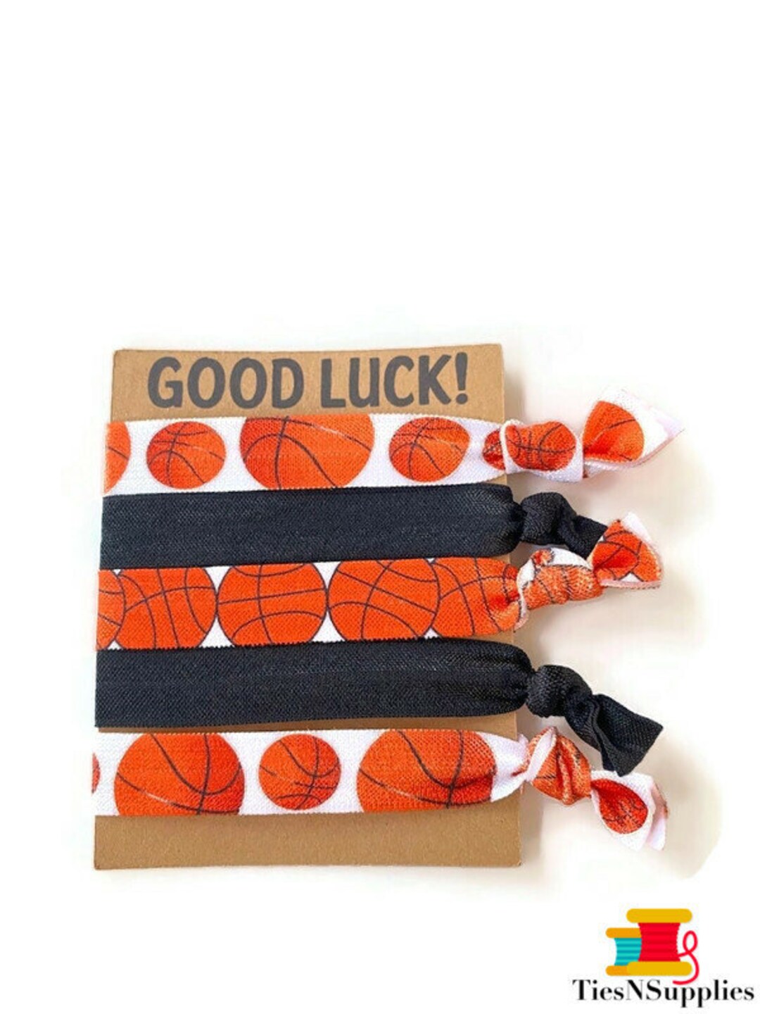 Good Luck BASKETBALL Themed Wrist Band/ Hairties Gift Set- 5 Ties on ...