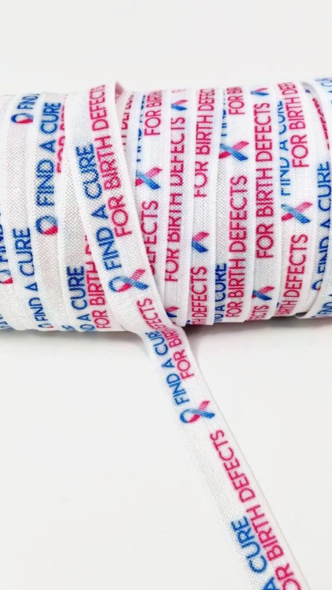 By the Yard- Birth Defect Prevention / Awareness- Fold Over Elastic ...