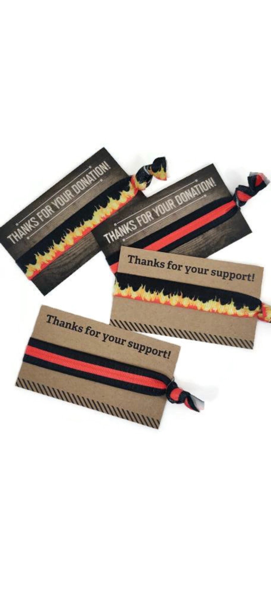 Red Line or Flame- Thank You Card With Ties- Hairties /bracelets ...