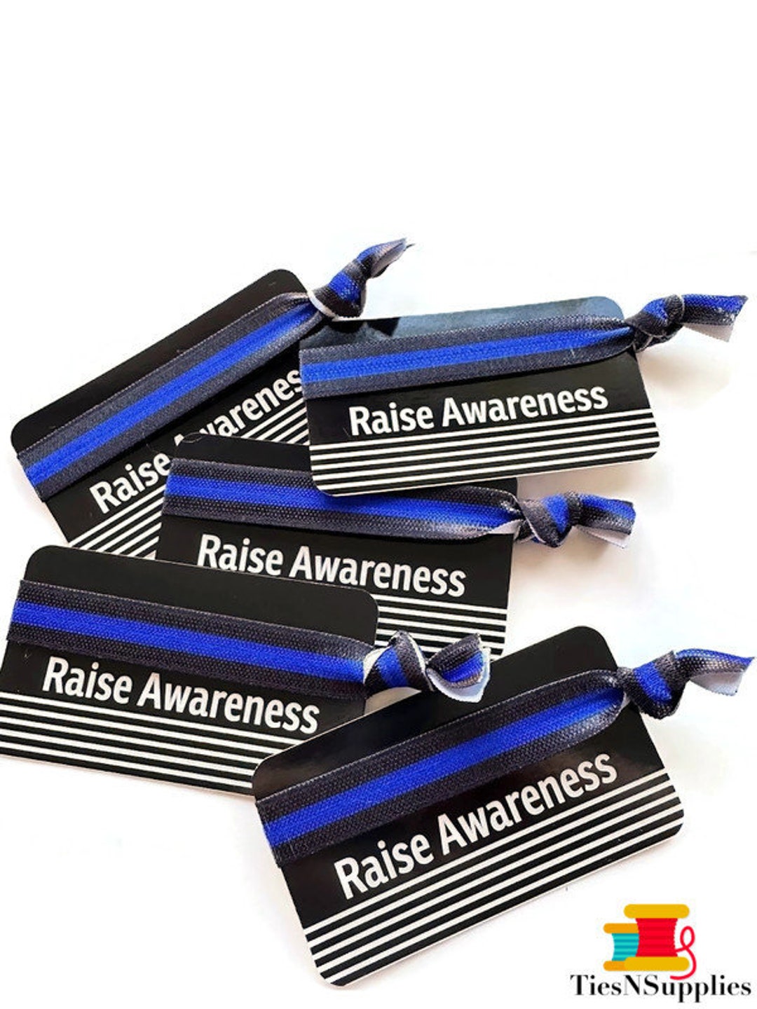 Blue Line Tie Anf Raise Awareness Card/ Support Arm Band Bracelet Hair ...