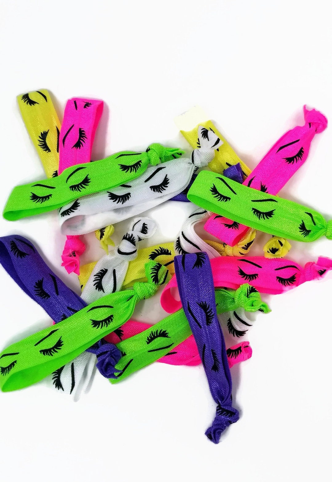 10 Fluorescent Mix Eyelash Hairties / Hair Ties / Bracelet - Fold Over ...