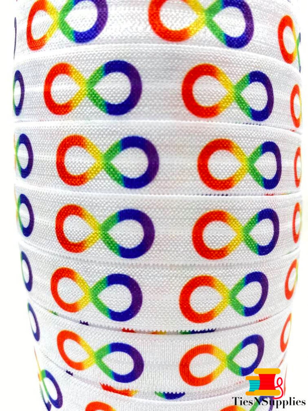 3+ Yards Rainbow Infinity Symbol Fold Over Elastic - Stretchy- Great ...