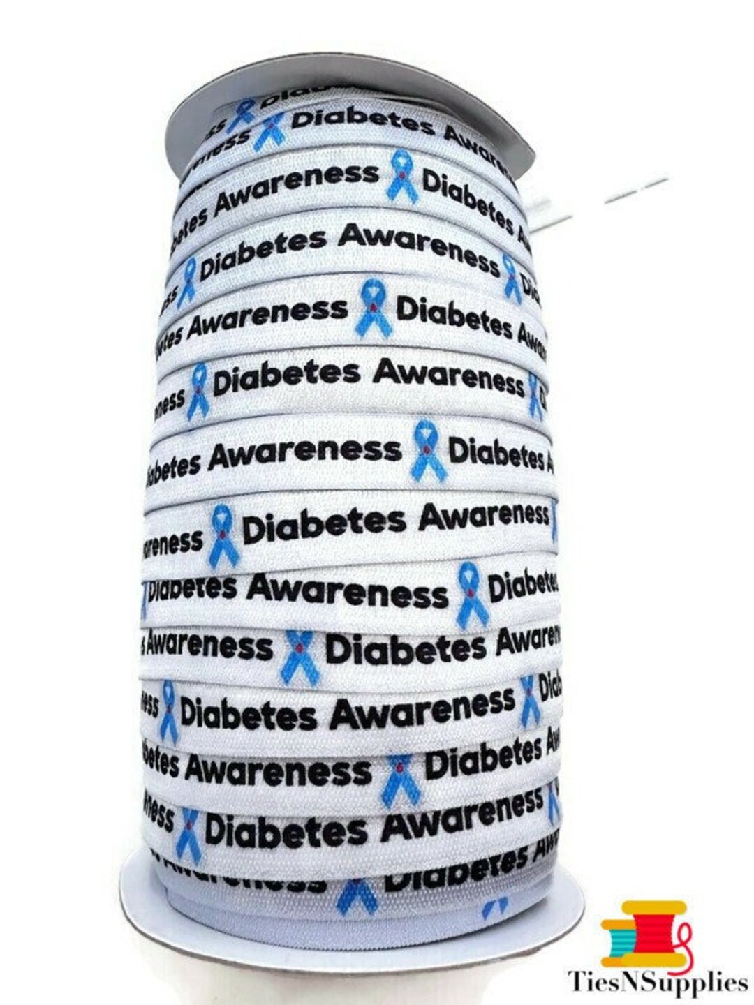 3+ Yards Diabetes Awareness Fold Over Elastic- Great for Crafts or ...