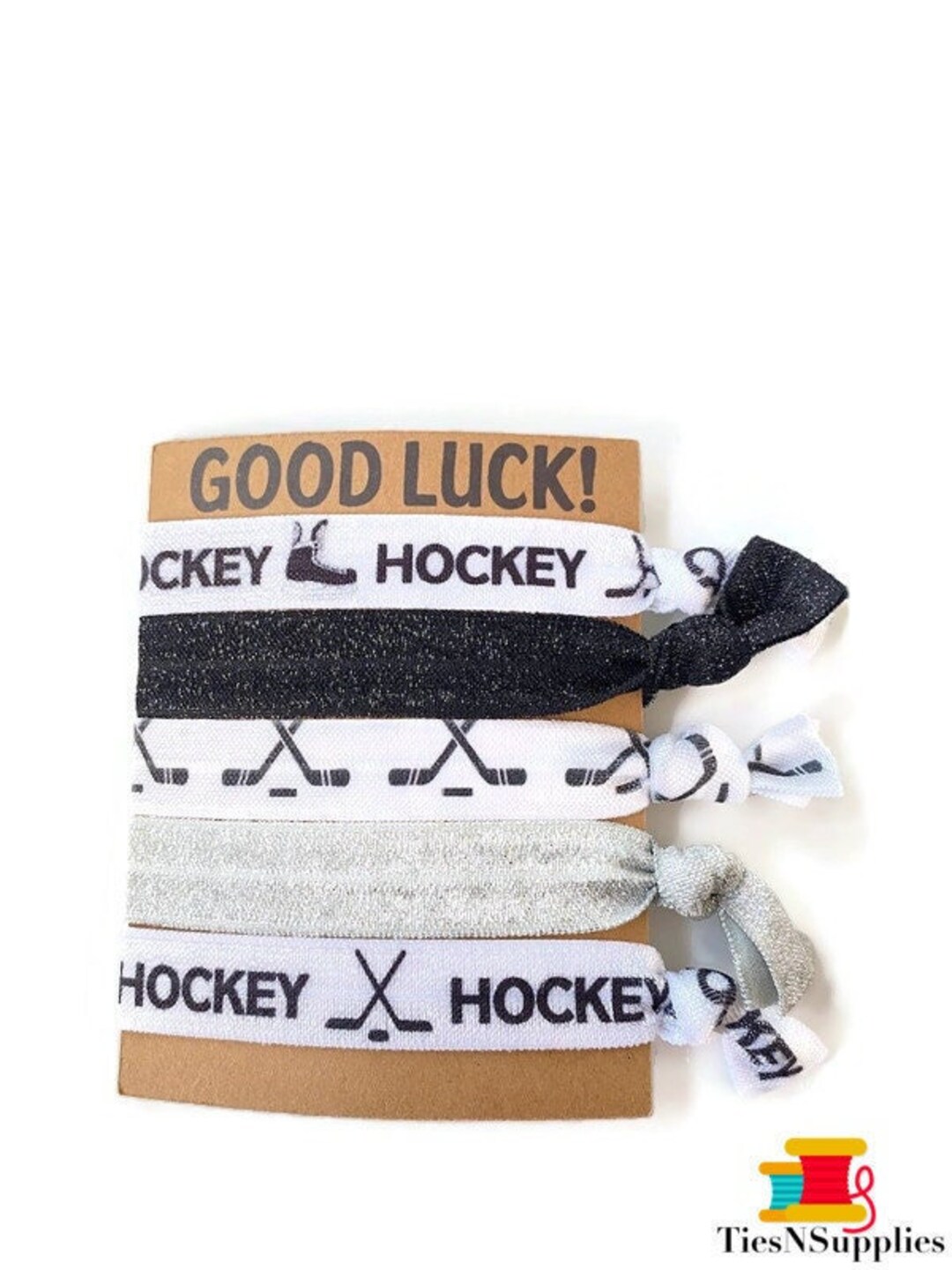 Good Luck HOCKEY Themed Wrist Band/ Hairties Gift Set- 5 Ties on Luck ...