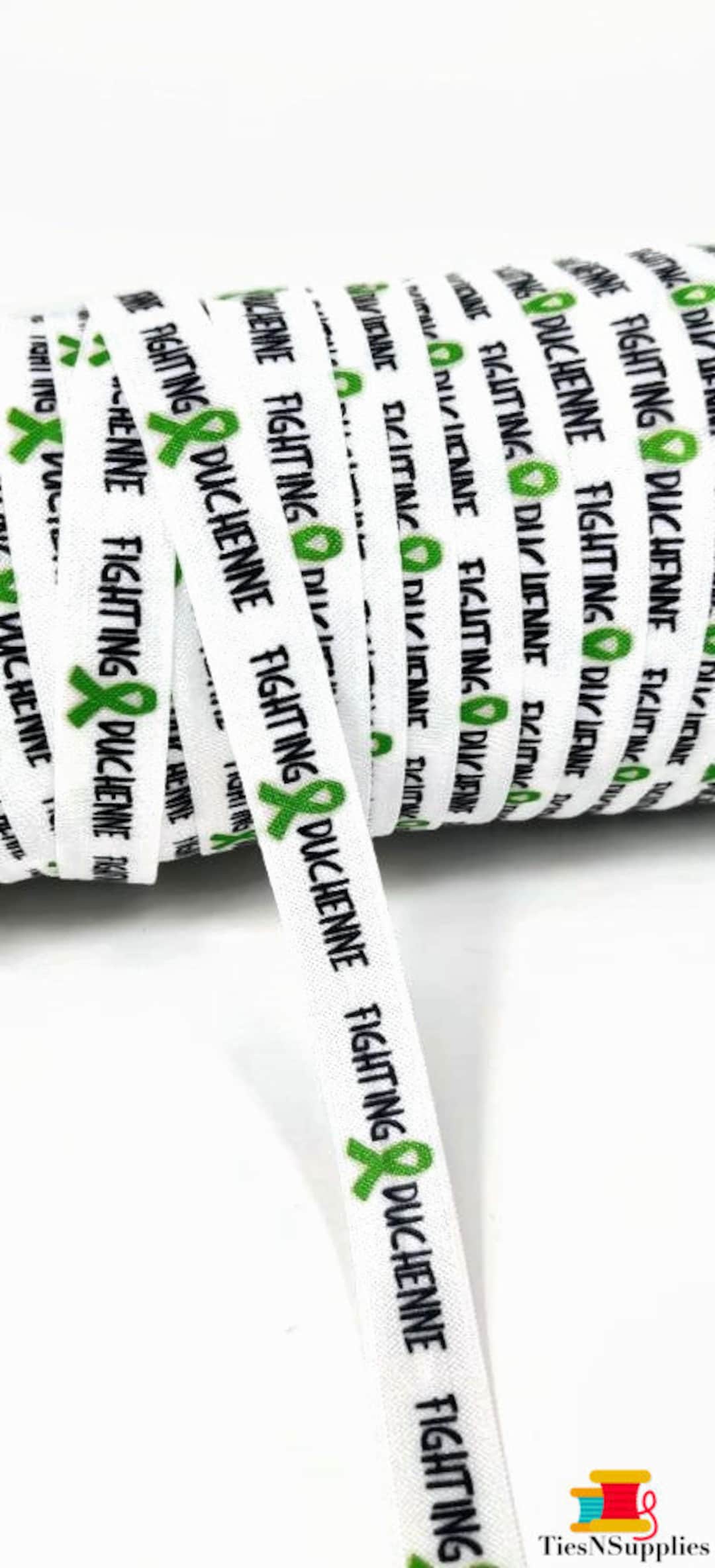 3+ Yards Duchenne Awareness - Lime Green Ribbon- Fold Over Elastic ...