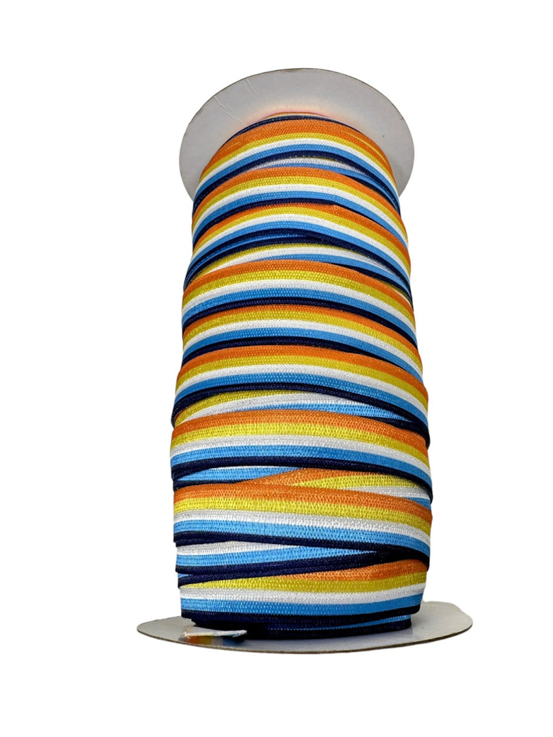 Orange, Yellow, White, Light Blue, Dark Blue Stripe- Elastic by the ...