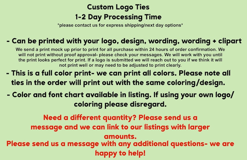 50 Logo Ties- Printed With Your Image and Wording- 1-3 Day Processing ...