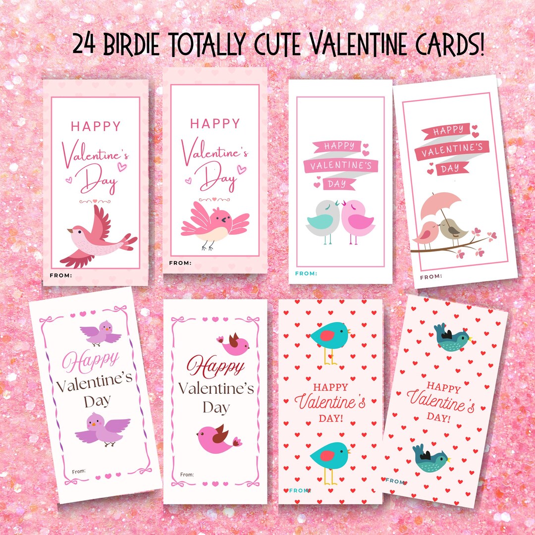 Kid's Valentine's Cards, Printable Birdie Galentine Classroom Cards ...