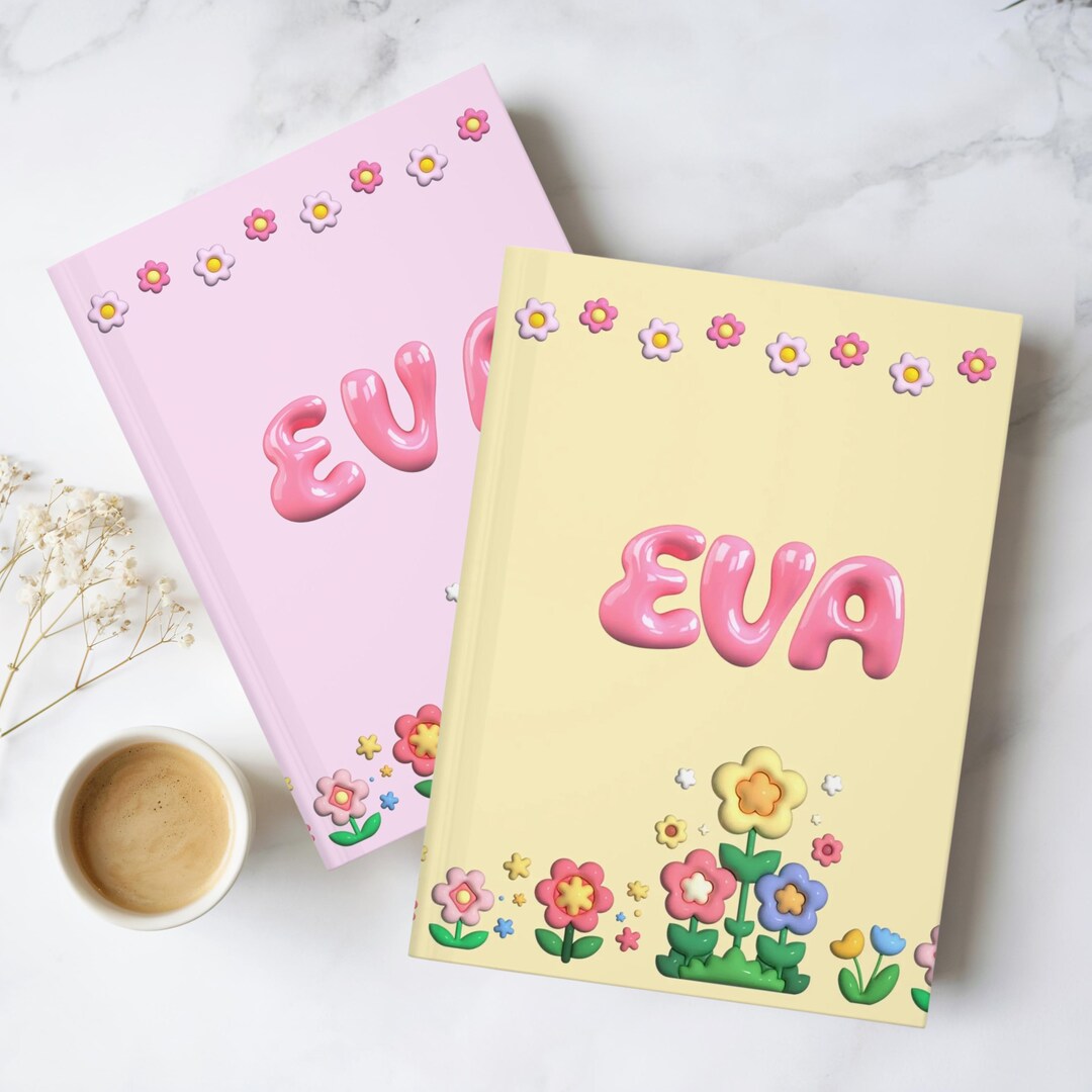 Bubble Letter Journal Floral Design Custom Name Gift, Writing Book for ...