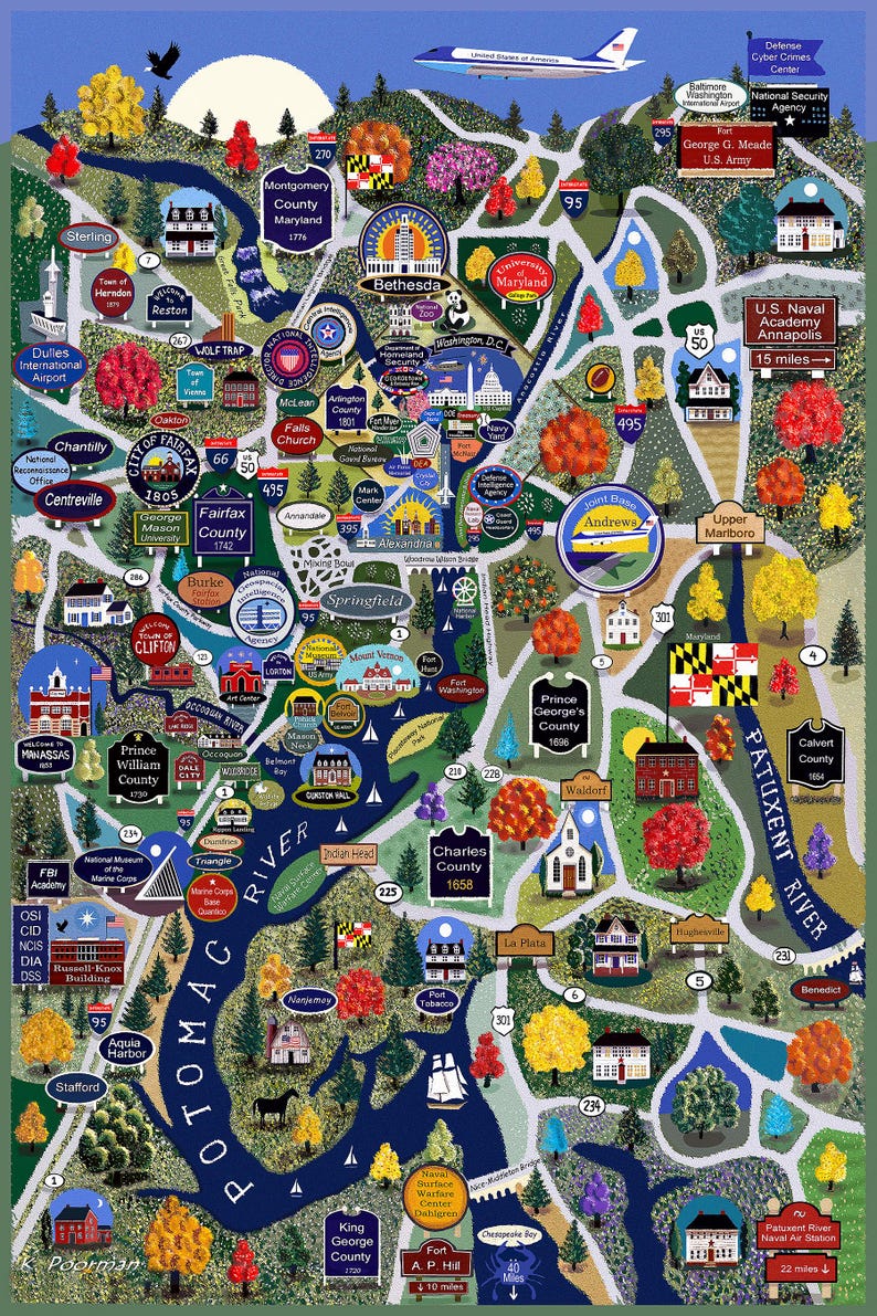 National Capital Region Military Map Print — DC Area Military Wall Art ...
